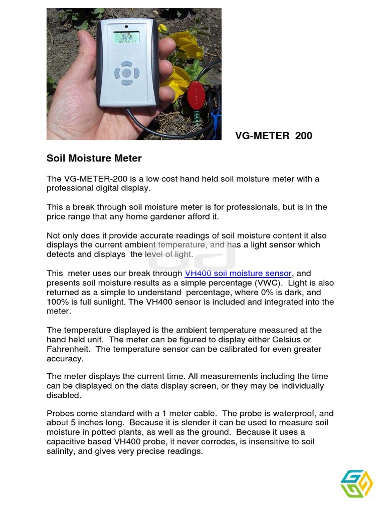 Vg-Meter 200 Soil Moisture Meter | PDF | Environmental Monitoring | Usb