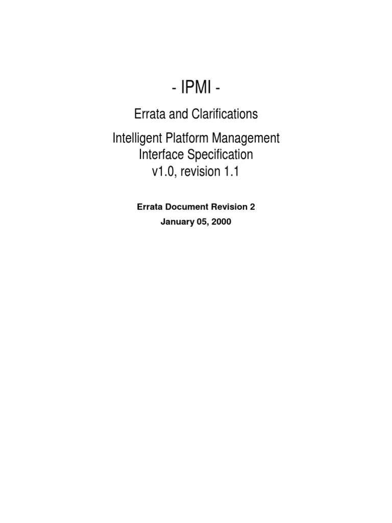 IPMI Errata and Clarifications Intelligent Platform Management Interface Specification v1.0 ...