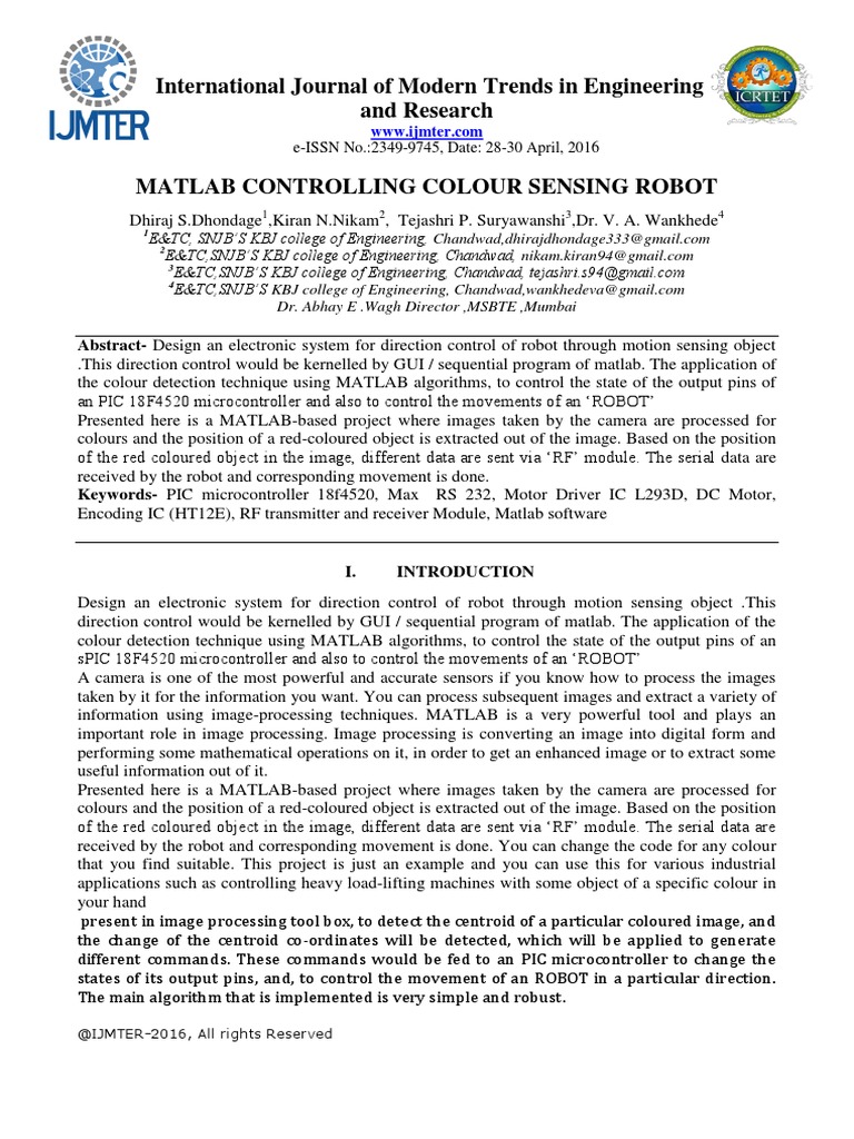 Matlab Colour Sensing Robot | PDF | Radio | Telecommunication
