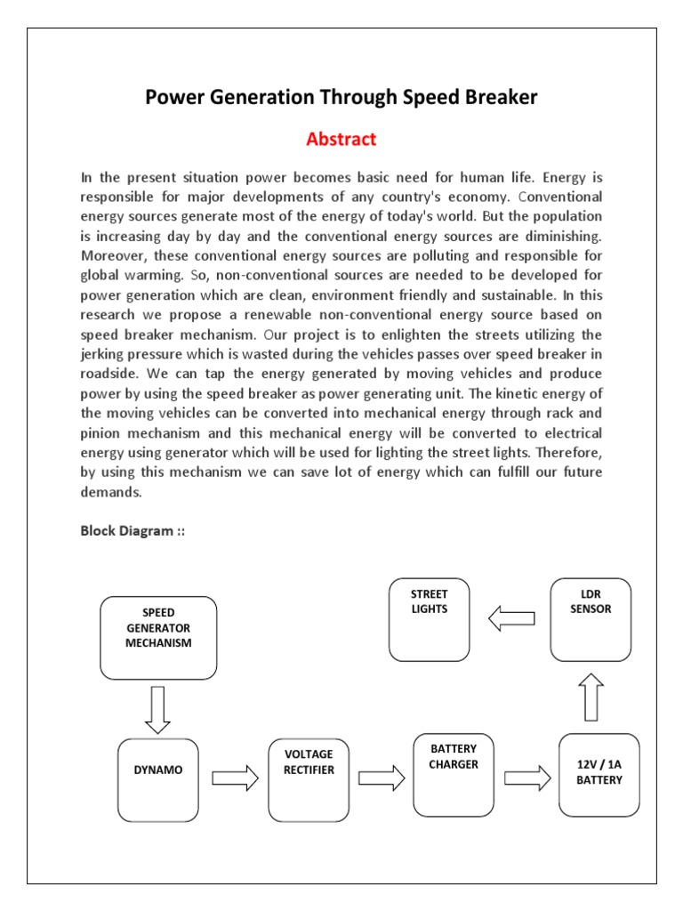 Power Generation Through Speed Breaker | PDF | Technology & Engineering