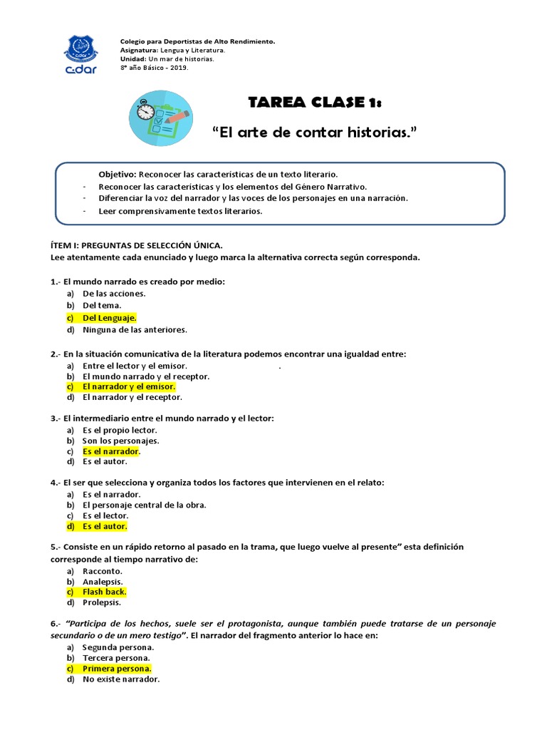 Tarea U1 Octavo Con Claves | PDF | Narración