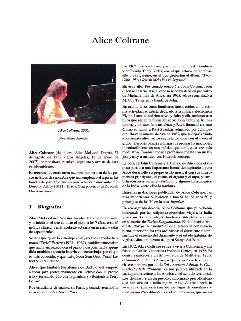 Vida y legado de Alice Coltrane | PDF | Jazz | Musica Jazz