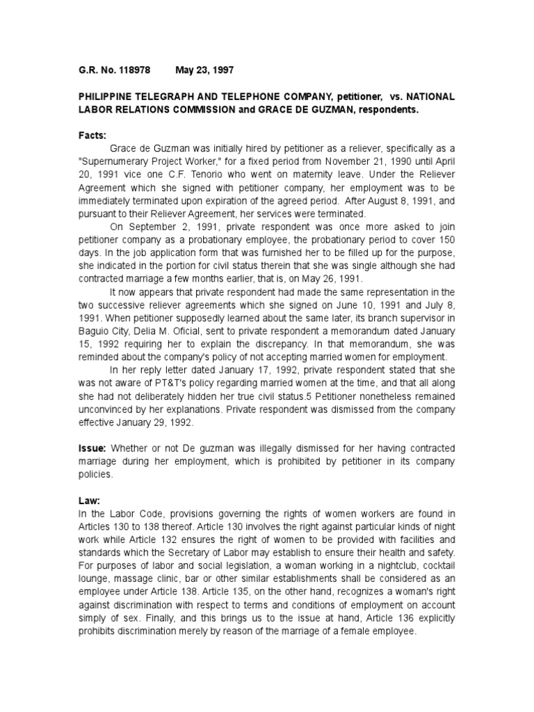 Philippine Telegraph v. NLRC | PDF | Employment | Labour Law