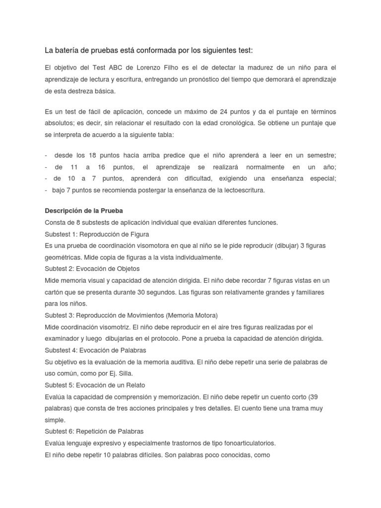 Test ABC de Filho | PDF | Memoria | Procesos mentales