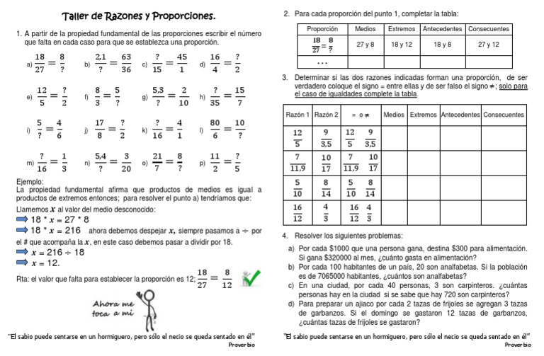 Taller Razones y Proporciones PDF | PDF | Enseñanza de matemática