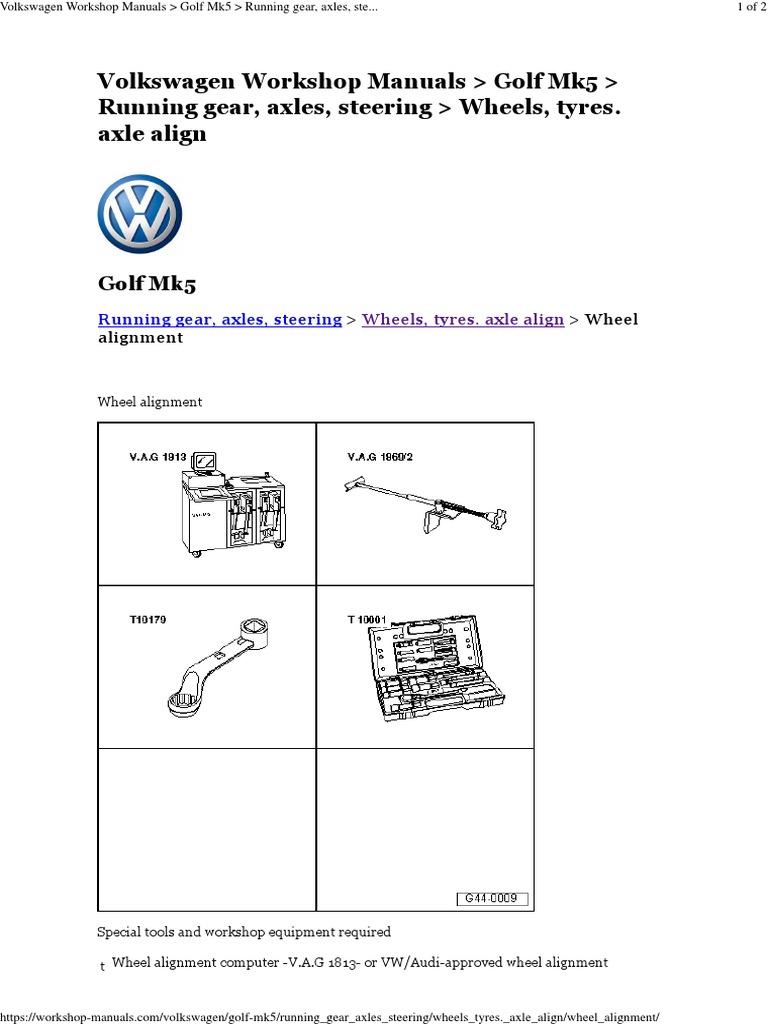 Volkswagen Workshop Manuals Golf Mk5 Running Gear, Axles, Steering ...