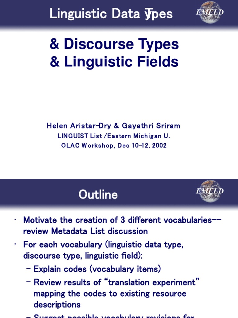 Discourse Types & Linguistic Fields: Helen Aristar-Dry & Gayath Ri ...