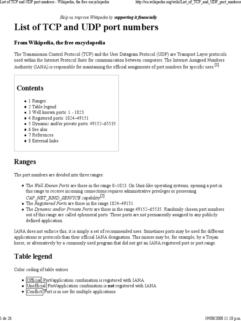 Listado Puertos TCP Udp - COMPLETO PDF | PDF | Port (Computer ...