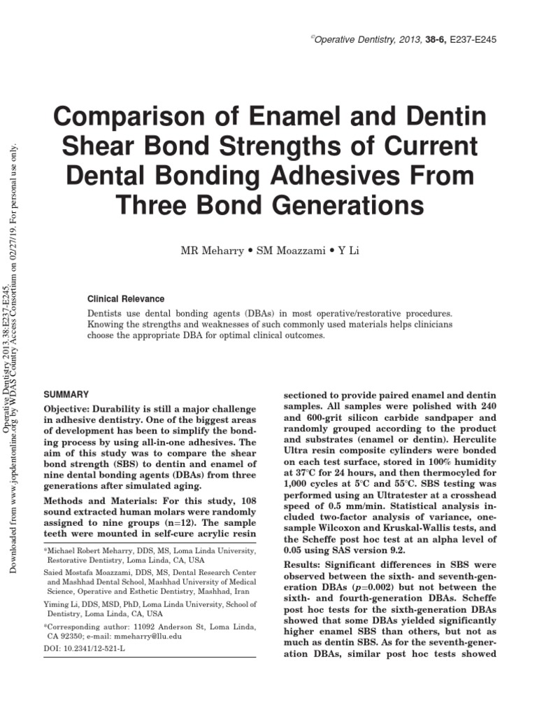 Enamel and Dentin Bonding | PDF | Tooth Enamel | Dental Composite