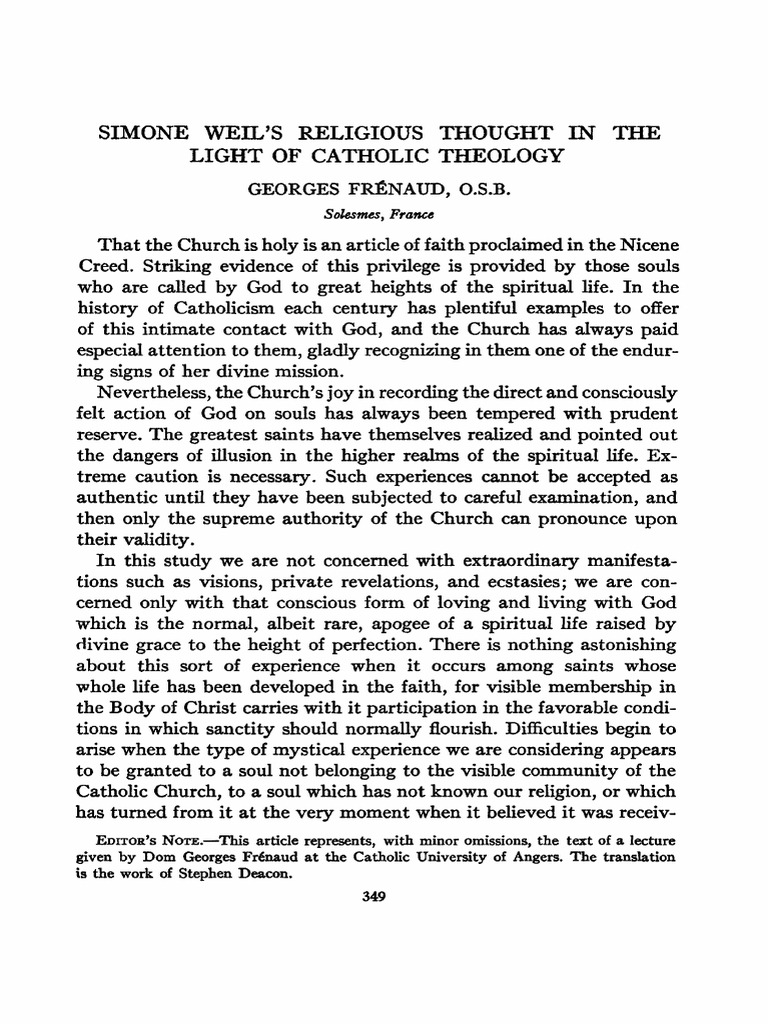 Simone Weil Religious Thougth | PDF | Faith | Mysticism