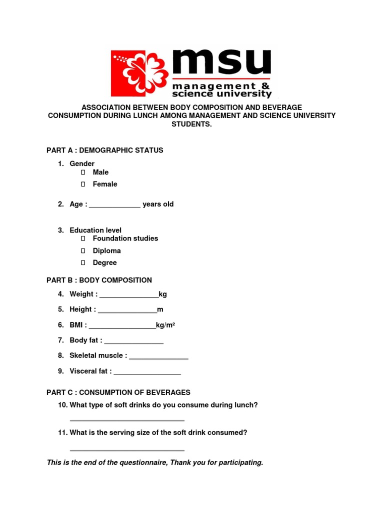 Community Nutrition Questionnaire | PDF