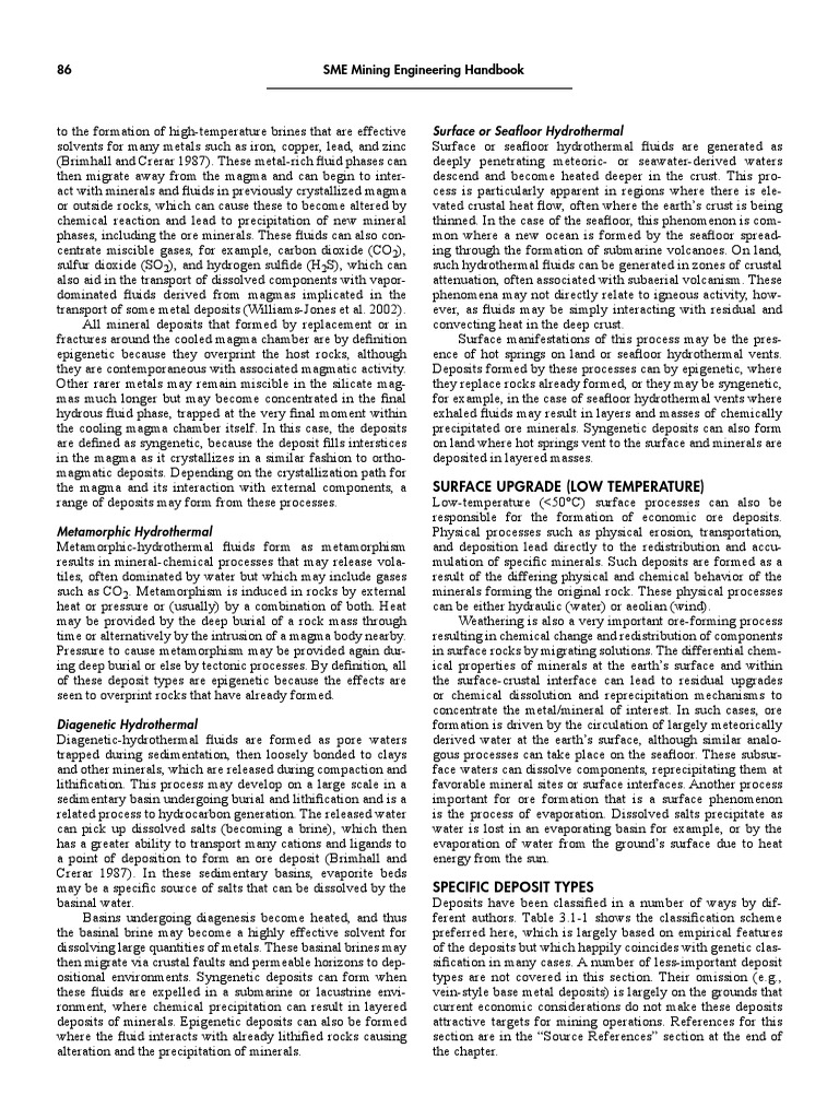 86 Sme Mining Engineering Handbook: Surface or Seafloor Hydrothermal ...