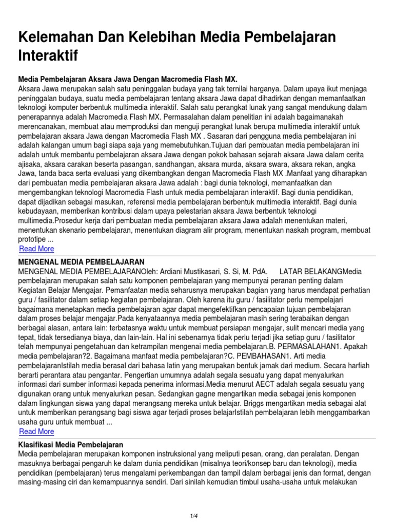 Kelemahan Dan Kelebihan Media Pembelajaran Interaktif PDF | PDF
