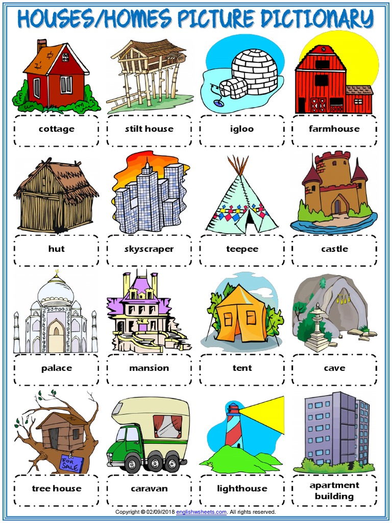 Types of Houses Homes Vocabulary Esl Picture Dictionary Worksheet For ...