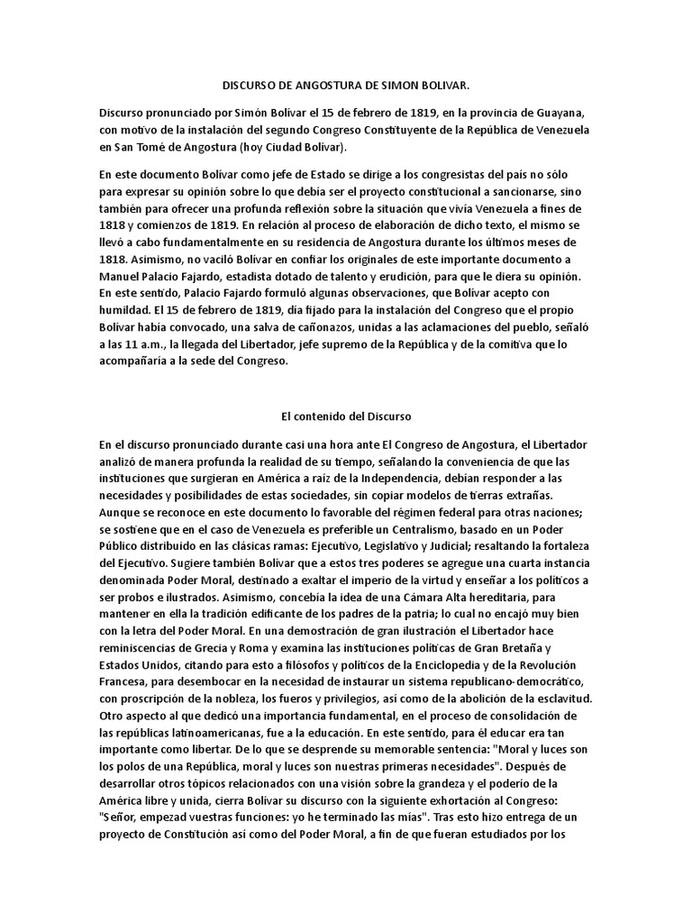Discurso de Angostura de Simon Bolivar, GHC | PDF | Venezuela | República