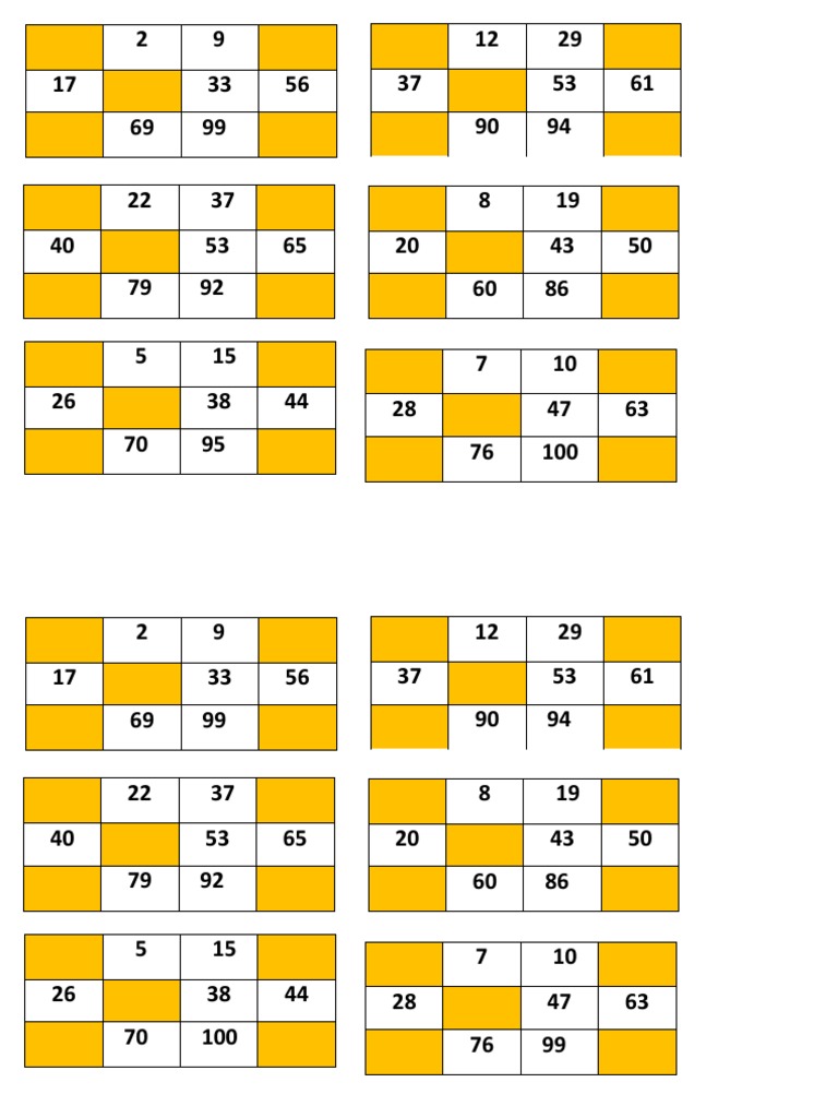 Bingo de Numeros Del 1 Al 100 | PDF