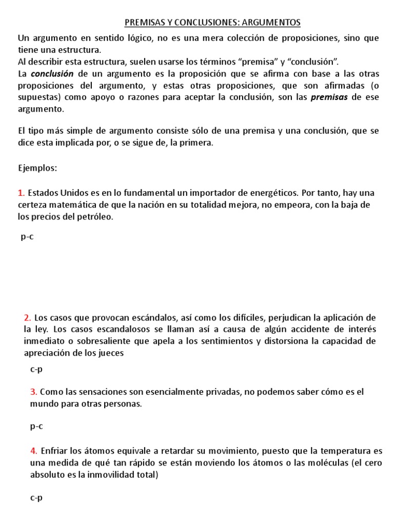 Estructura de Premisas y Conclusiones | PDF | Argumento | Proposición