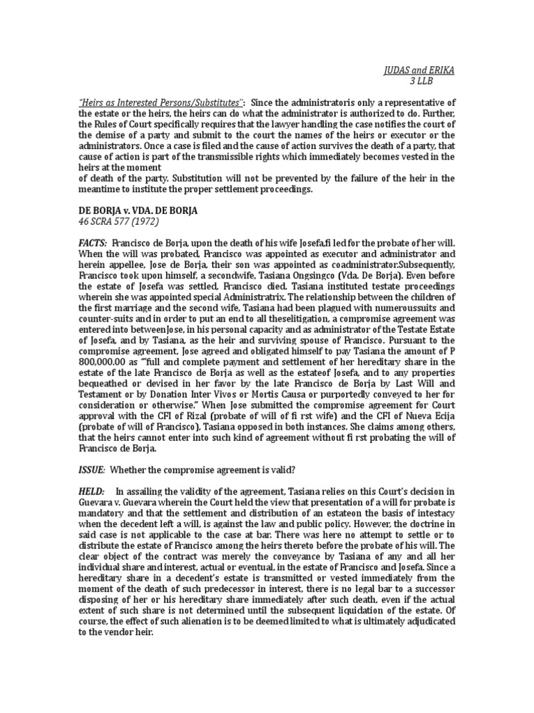 Judas and Erika 3 LLB "Heirs As Interested Persons/Substitutes": Since ...