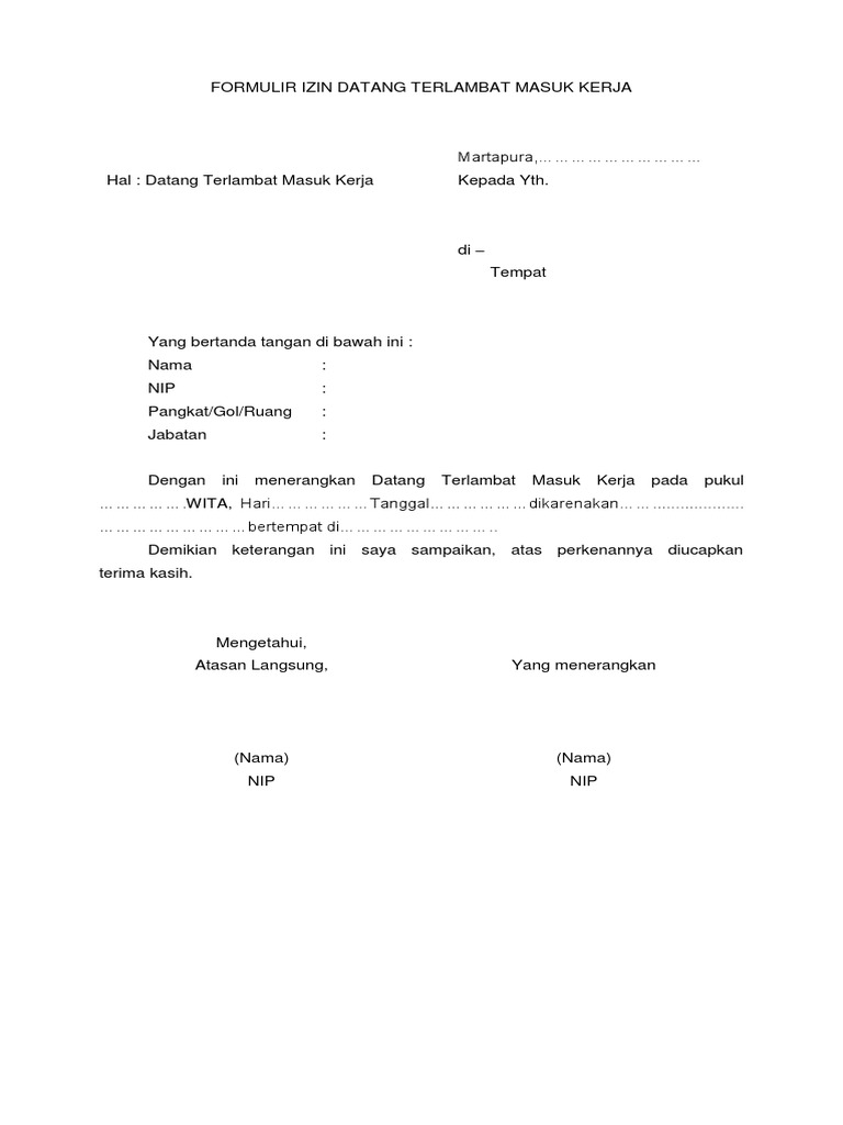 Form Ijin Datang Terlambat | PDF