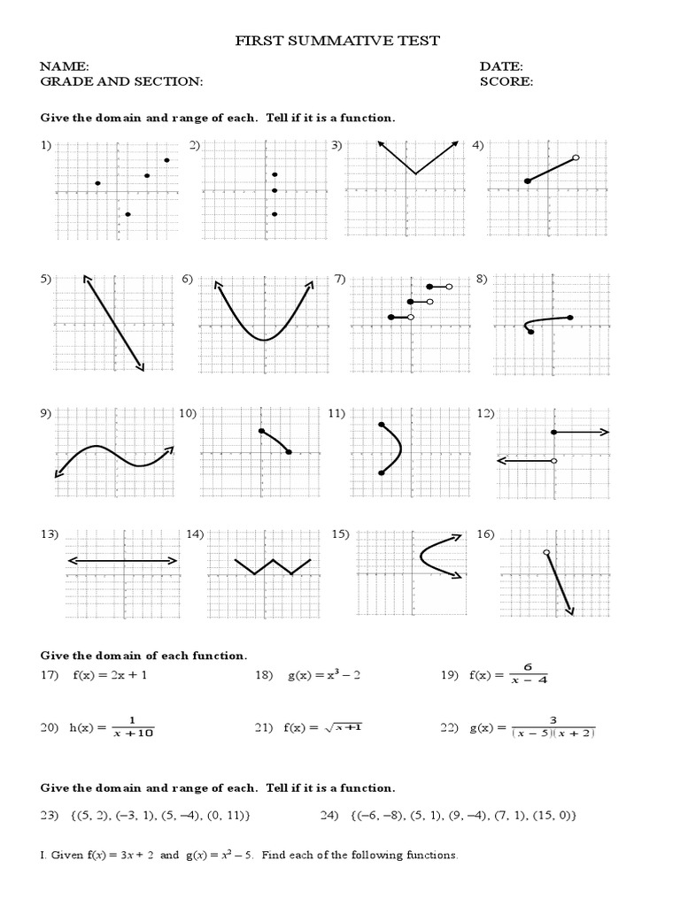 Section 3.8-3.10 Domain and Range Practice Worksheet | PDF | Analysis ...