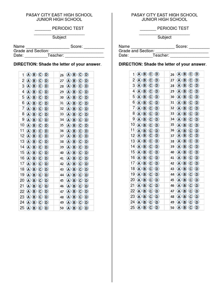 Answer Sheet | PDF | Educational Institutions | Educational Stages