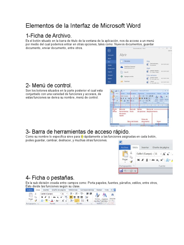 Elementos de La Interfaz de Microsoft Word | PDF | Microsoft | Ventana ...