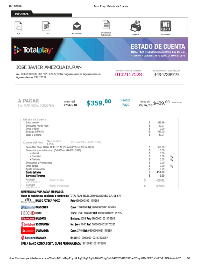 Total Play - Estado de Cuenta | PDF | Bancos | Servicios financieros