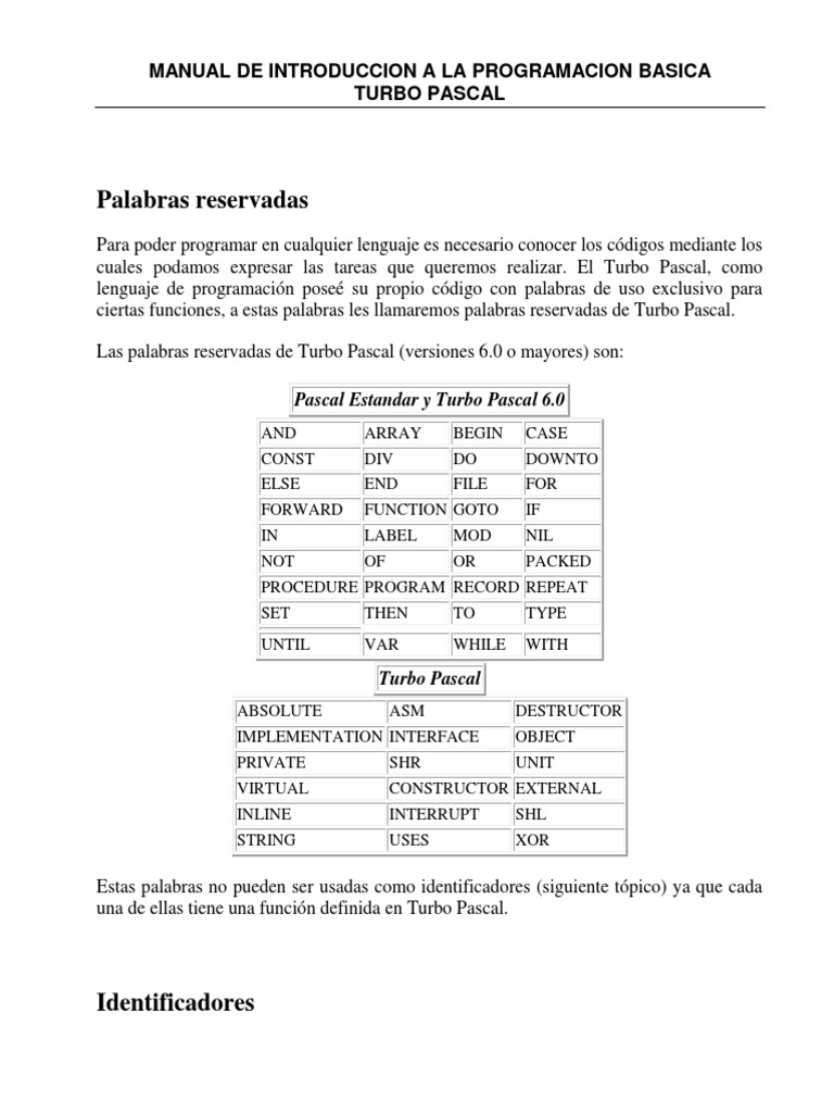 Manual de Introduccion Turbo Pascal | PDF | División (Matemáticas) | Programa de computadora