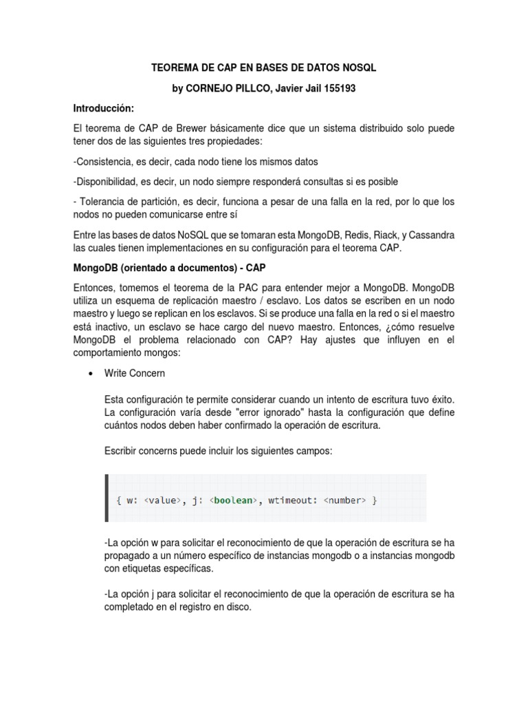 Teorema de Cap en Bases de Datos Nosql | PDF | Mongo Db | Bases de datos