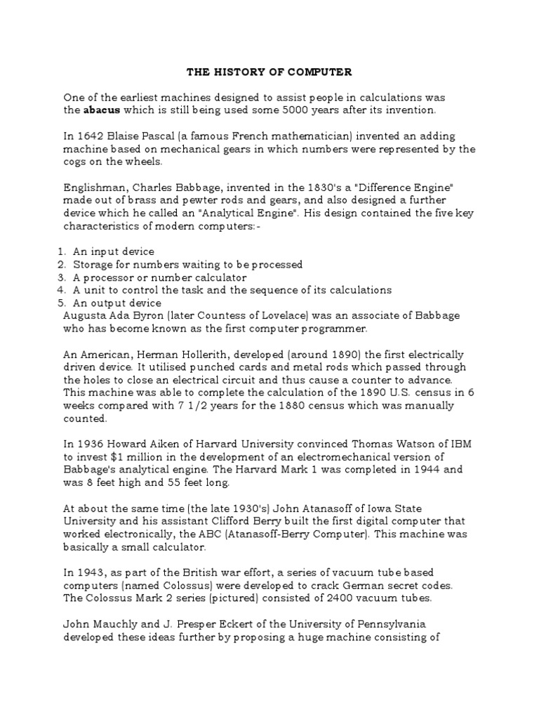 THE HISTORY OF COMPUTERS FROM ABACUS TO MICROCHIPS | PDF | Integrated ...