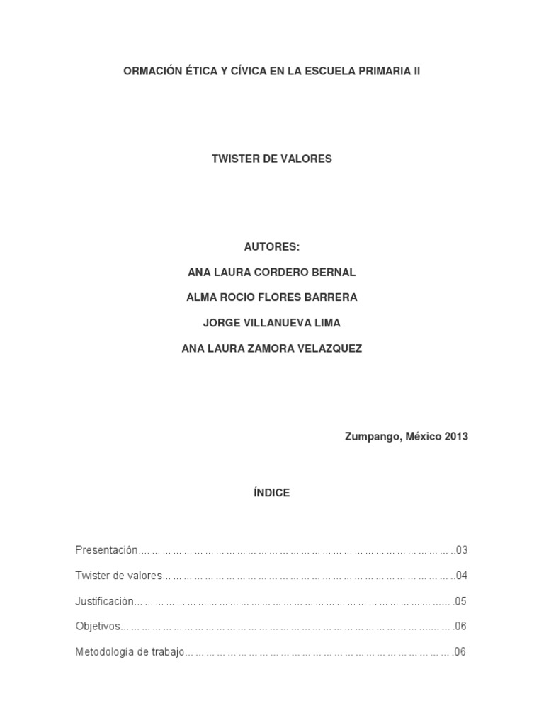Proyecto de Valores Twister de Valores | PDF | Maestros | Aprendizaje