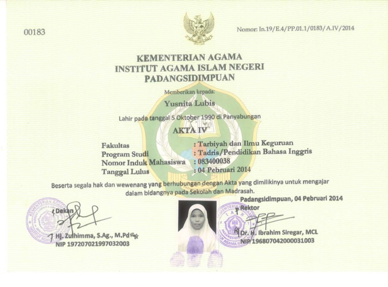 Ijazah Akta Iv Yusnita PDF | PDF