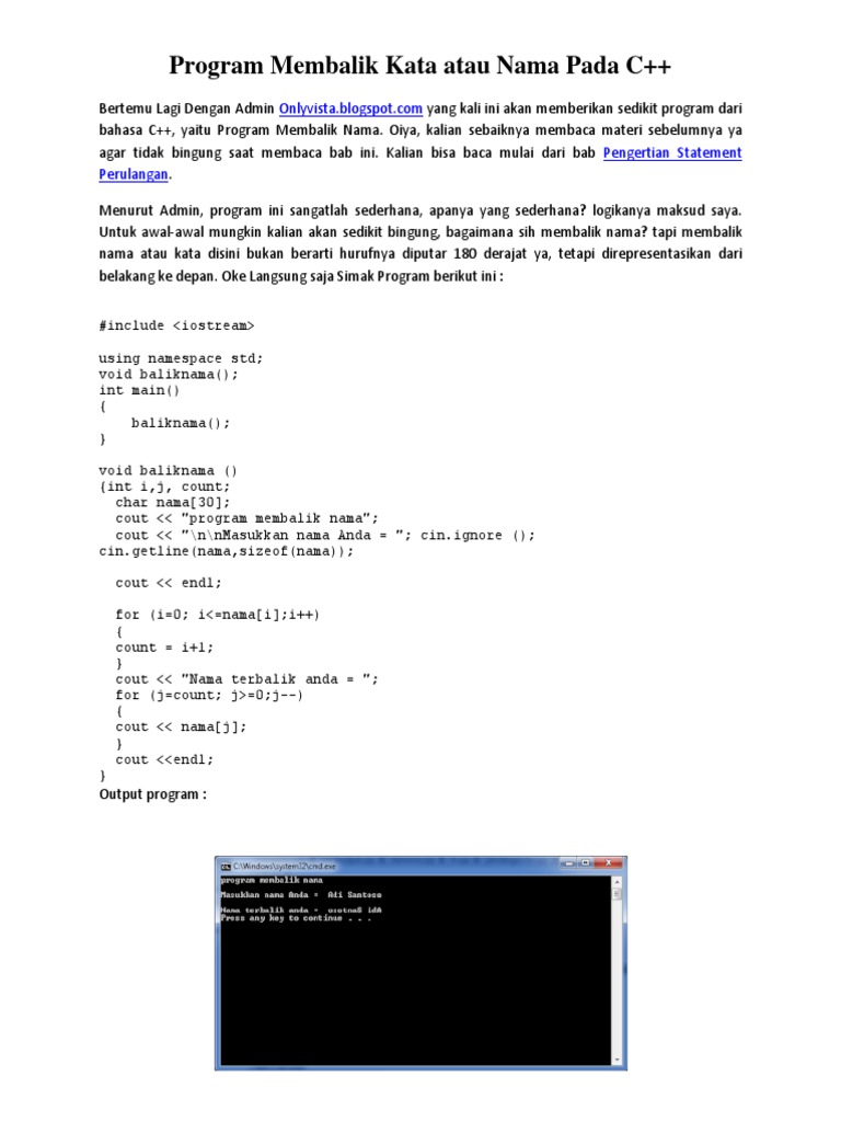 3-Program Membalik Kata Atau Nama DGN C++ | PDF