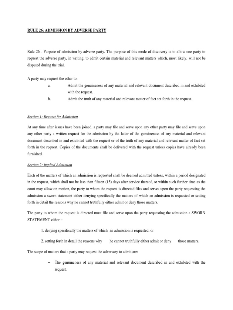 Rule 26: Adverse Party Admissions | PDF | Complaint | Interrogatories