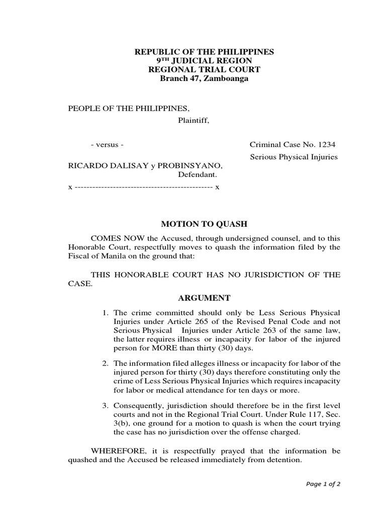 LF Motion To Quash | PDF | Prosecutor | Crime & Violence