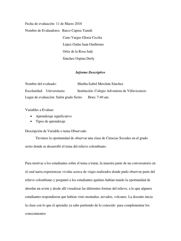INFORME DESCRIPTIVO.docx | Aprendizaje | Maestros