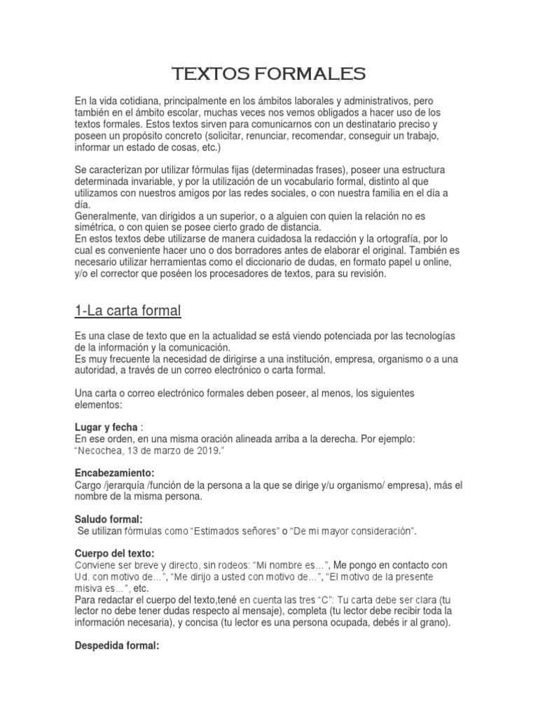 Ejemplos de Textos Formales y su Uso | PDF | Plan de estudios ...
