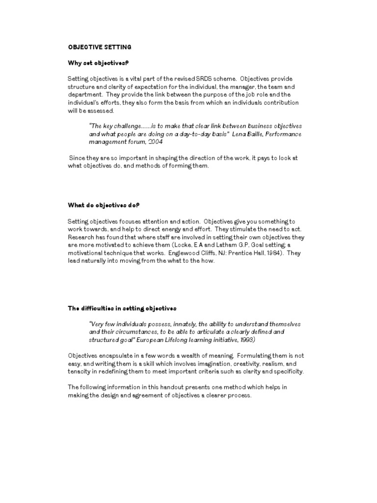 Objective Setting Why Set Objectives? | PDF | Goal | Goal Setting