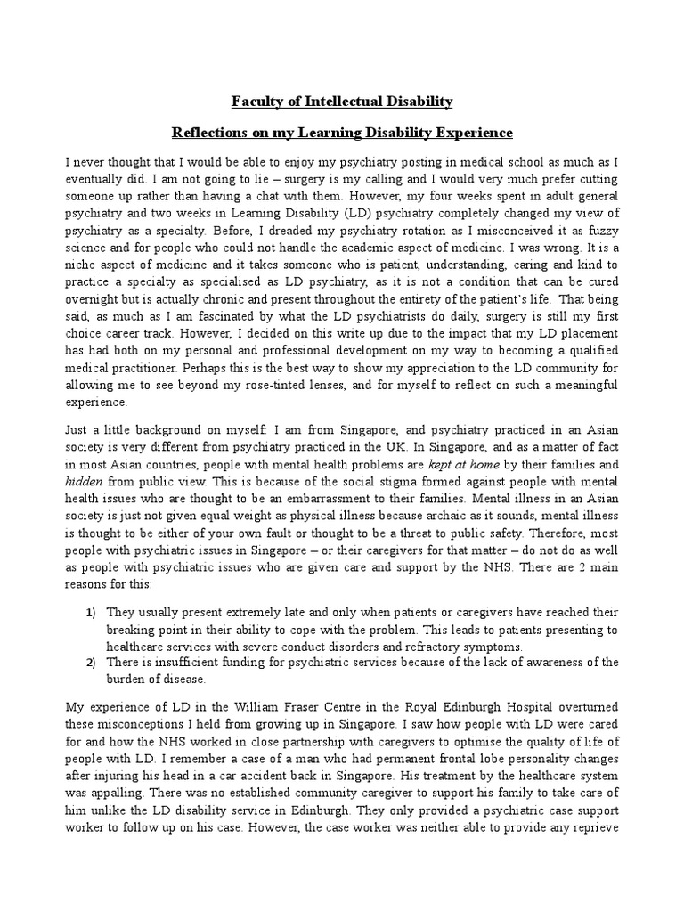 Faculty of Intellectual Disability Reflections On My Learning ...