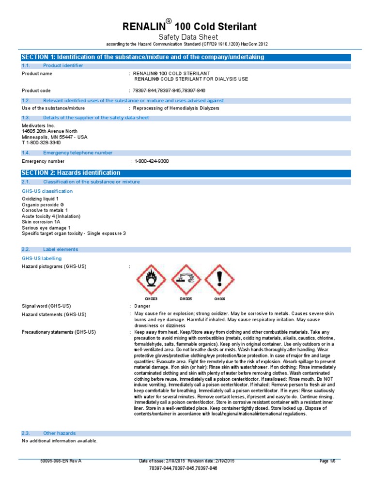 MSDS Renalin | PDF | Firefighting | Sterilization (Microbiology)