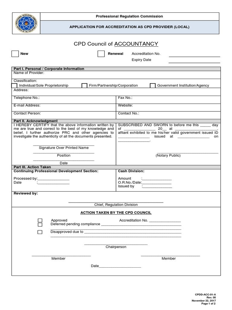 CPDD-ACC-02-A Application Form as Local Cpd Provider | Identity ...