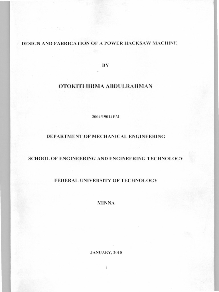 Design and Fabrication of A Power Hacksaw Machine PDF | PDF | Belt ...