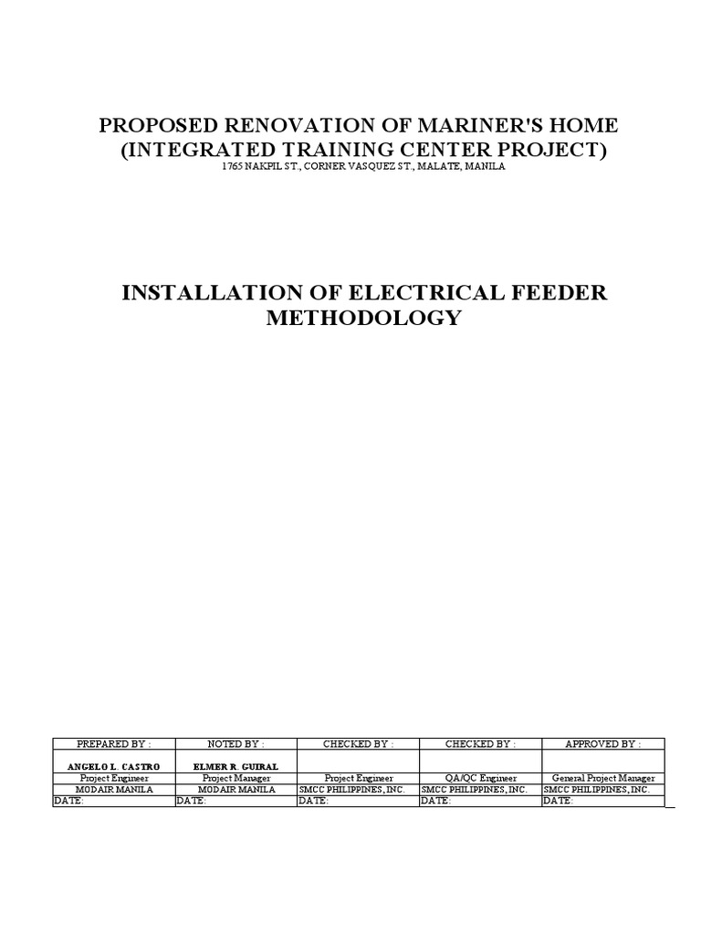 Electrical Feeder System Method Statement | PDF | Safety | Pipe (Fluid ...