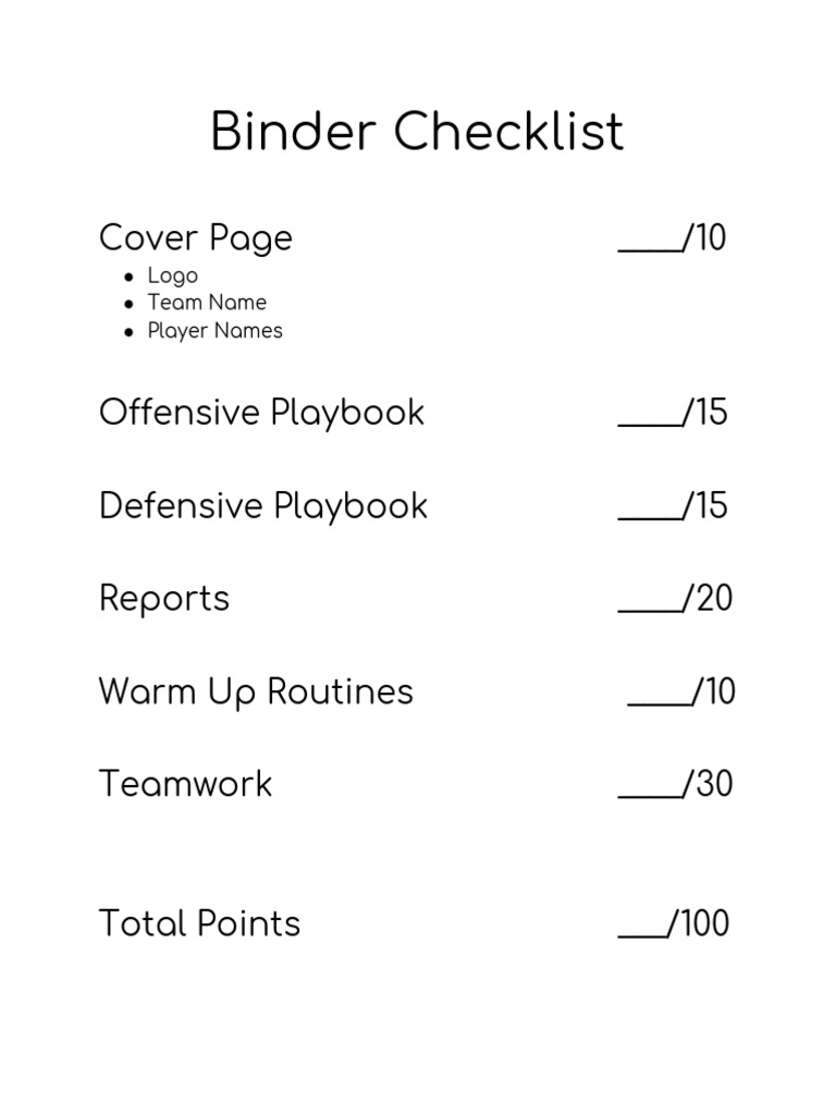 Binder Checklist | PDF