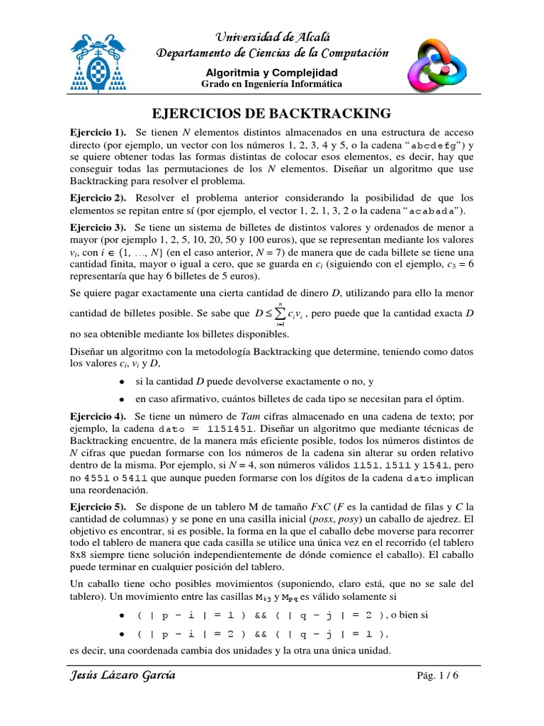 Ejercicios 05 Backtracking | PDF | Algoritmos | Ciencias de la Computación