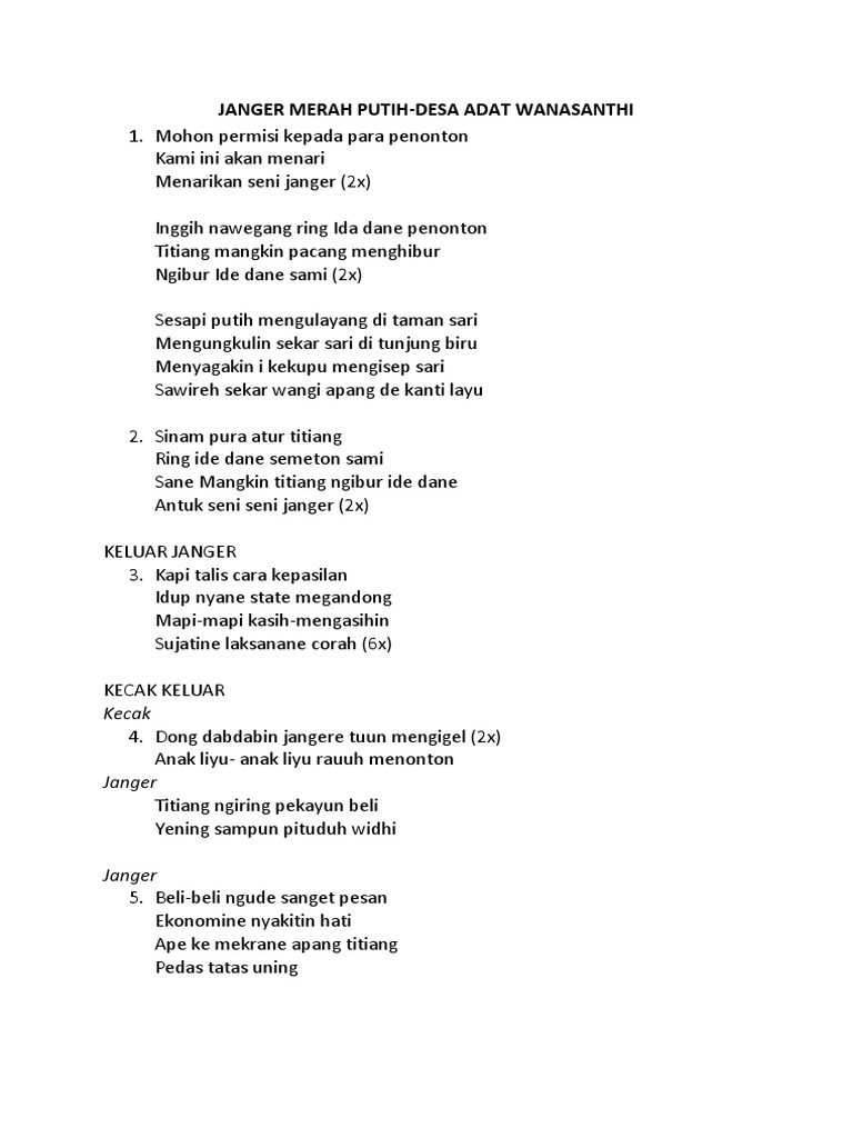 Janger Merah Putih | PDF | Seni & Disiplin Bahasa