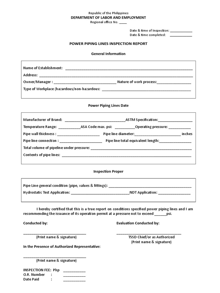Power Piping Inpection Report | PDF | Pipe (Fluid Conveyance) | Gas ...