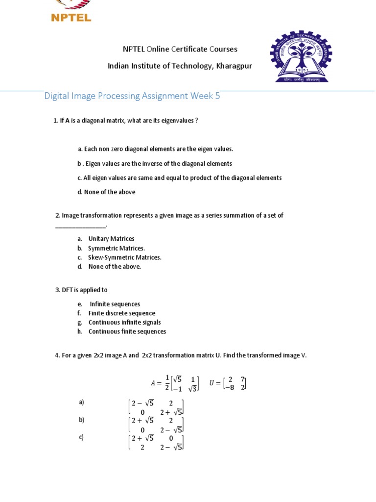Digital Image Processing Assignment Week 5: NPTEL Online Certificate ...
