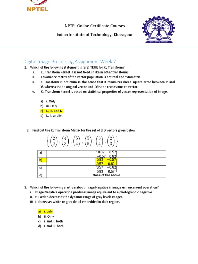 Digital Image Processing Quiz | PDF | Matrix (Mathematics ...