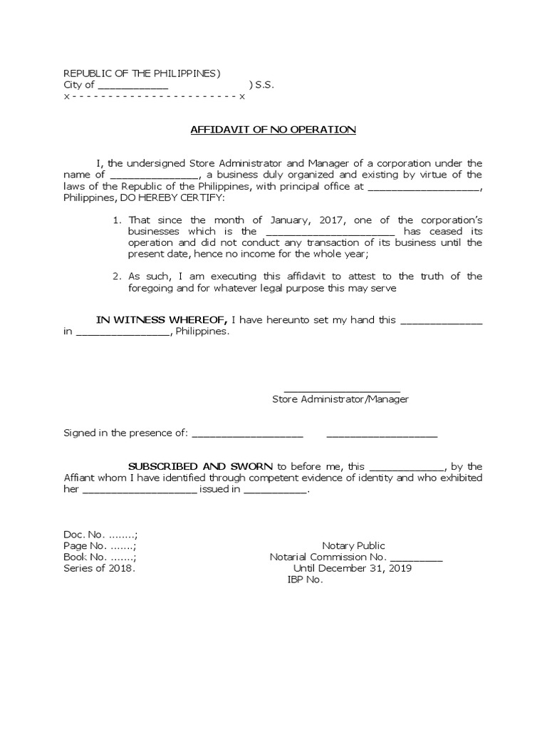 Affidavit-of-Non-Operation-No Income | PDF | Affidavit | Practice Of Law